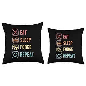Forging Tools Equipment Kit Gifts For Beginners Eat Sleep Repeat Anvil Hobby Legend Forging Blacksmith Throw Pillow, 16x16, Multicolor