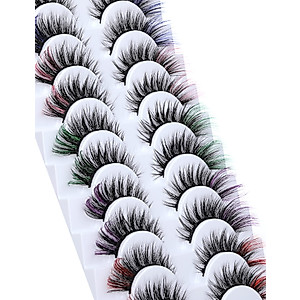 Colored Lashes Wispy Cat-Eye Fox-Eye Festival Lashes Colorful False Eyelashes with Color on end Cosplay Decorative Red green Fluffy Lash Extensions Glitter 3D 5 Colors Faux Mink Lashes by Boahankuke