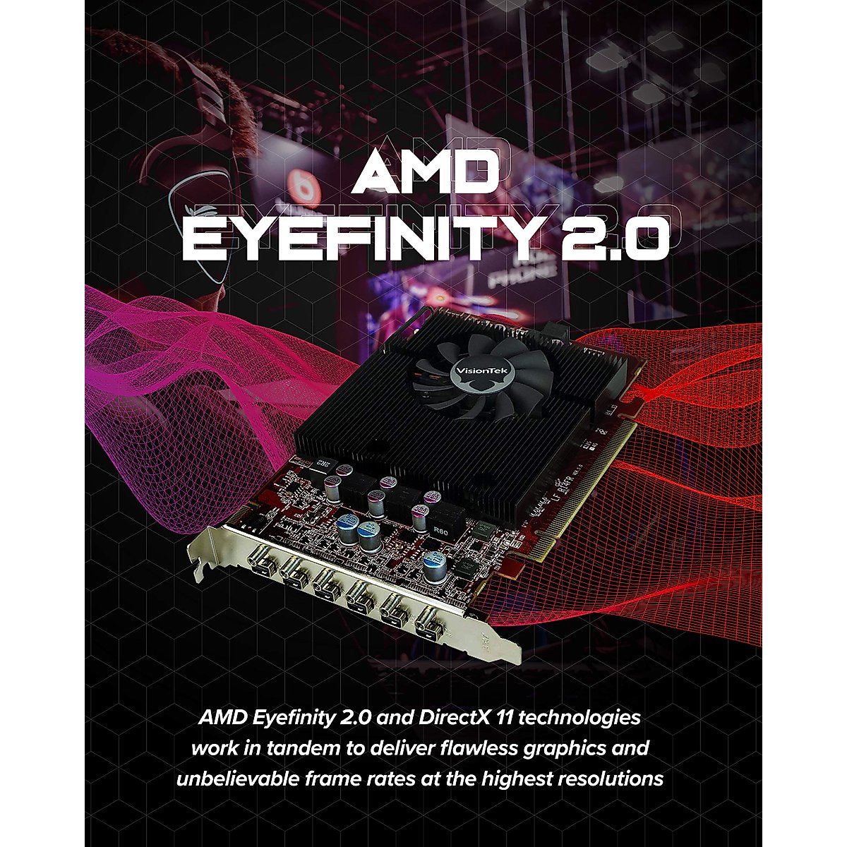 VisionTek Radeon 7750 2GB GDDR5 6 4k Monitor Graphics Card, 6 Mini DisplayPort Outputs, AMD Eyefinity 2.0, PCI Express 3.0 Video Card, 7.1 Surround Sound - 900614