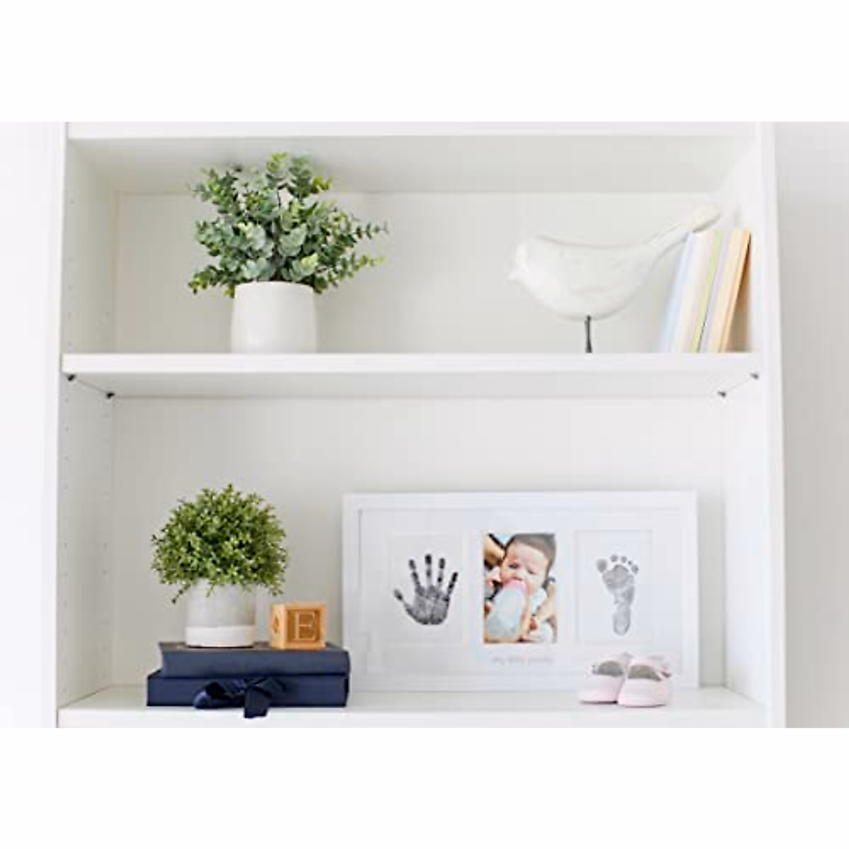 Pearhead Babyprints Wall Mount Frame, Handprint and Footprint Making Kit with Clean-Touch Ink Pad, Gender-Neutral Baby Keepsake Picture Frame, White