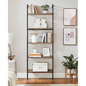 Iwell Ladder Shelf, Ladder Bookshelf, 5-Tier Ladder Bookshelf for Living Room, Office, Rustic Brown