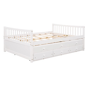 Harper & Bright Designs Full Size Daybed with Twin Size Trundle and 3 Storage Drawers, Wood Full Captain’s Bed with Trundle Bed, Full Platform Bed Great for Kids Guests Sleepovers (White)