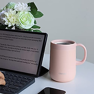 PINKAH Stainless Steel Coffee Mug with Lid and Handle, Double Wall Vacuum Insulated Cup, 16oz, Pink