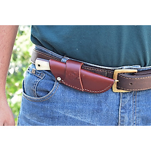 Knives Ranch Fixed Blade Hunting Knife - Full Tang EDC Knife - Damascus Skinning Knife - Bone Handle and Heavy Duty Horizontal Carry Sheath Snug Fit (4402-B)