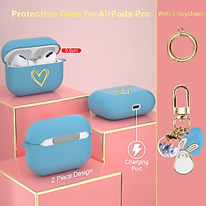 Aiiko Compatible AirPods Pro Case with Cute Lucky Ball Rabbit Keychain Gold Heart Pattern Soft TPU Shockproof Protective iPod Pro Case Cover for Airpods Pro（2019 Released） for Girls Women-Black