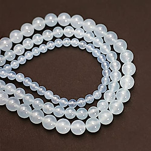 PAMIR TONG 146pcs Natural Chalcedony Beads Gemstone Jade Beads Round Loose Beads DIY Smooth Beads for Bracelet Necklace Earrings Jewelry Making with Stretch Cord & Jewerly Findings CB14 Lt Blue