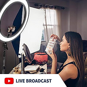 NEEWER 18" LED Ring Light Kit for Makeup YouTube TikTok Video Blogger Salon, Adjustable Color Temperature with Battery/DC Power Option, USB Battery Charger, AC Adapter, Phone Clamp and Stand