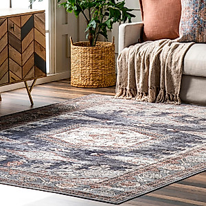 nuLOOM Maire Traditional Medallion Machine Washable Area Rug, 3' 3" x 5', Blue