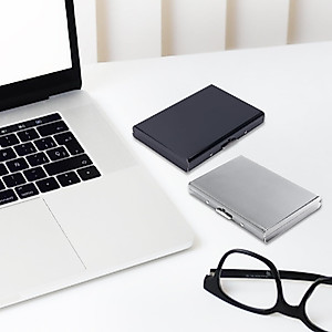cobee Metal RFID Credit Card Holder, 2 Pieces Stainless Steel Credit Card Case Protector Business Card Wallet Slim ID Card Holders 6 Card Slots for Men Women