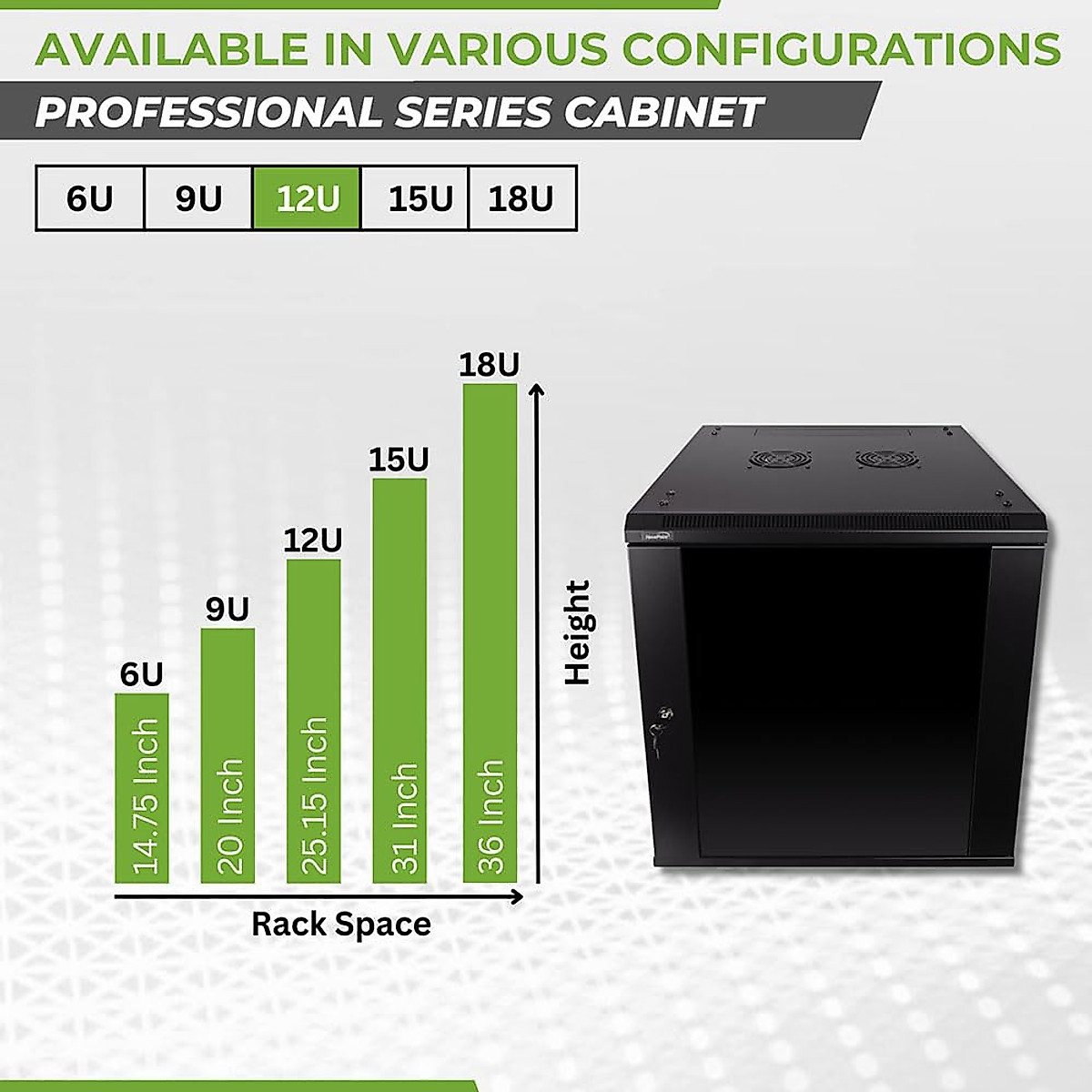 NavePoint 12U Server Rack Enclosure - 23.6” Deep, 12U Wall Mount Network Cabinet with Locking Glass Door for 19” IT Equipment, 12U Network Rack with 2 Fans, Removable Side Panels, Black