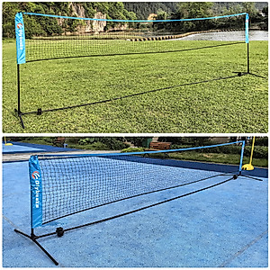 Olybeaka All-in-one Portable Badminton Net Pickleball Net Height Adjustable Kids' Volleyball Net Set for Backyard Beach Driveway Include 4 Aluminum Badminton Rackets + 2 Pickleball Paddles (10 ft)