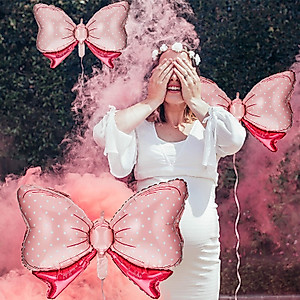 12 Pieces Bow Balloons Mouse Party Decoration Bowtie Pink Balloon Jumbo Bow Foil Balloon Polka Dots Bow Foil Mylar Balloons for Wedding Bridal Shower Gender Reveal Balloon Party Decoration