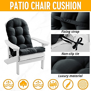 FILUXE Adirondack & Rocking Chair Cushion, High Back Patio Cushions - Waterproof Solid Tufted Pillow, Indoor/Outdoor Pads with Ties, Fade-Resistant & Seasonal All Weather Replacement (Deep Gray, 1)