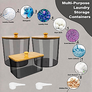 Zingbee 3 Pack Plastic Laundry Powder Container & Dryer Sheet Holder with Lids, Labels & Scoops - Laundry Detergent Organizer and Storage Jars for Pods,Beads, Soap, Scent Booster (Clear Grey)