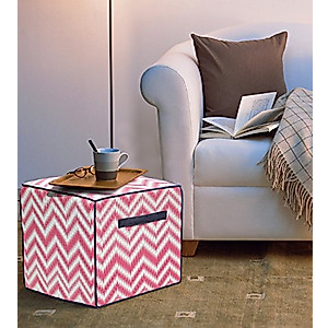 Urban Lifestyle Pink Chevron Square Pouf Ottoman, White