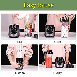 La Reveuse Personal Size Smoothies Blender 300 Watts with 24 oz BPA-Free Portable Travel Sports Bottle (Grey)