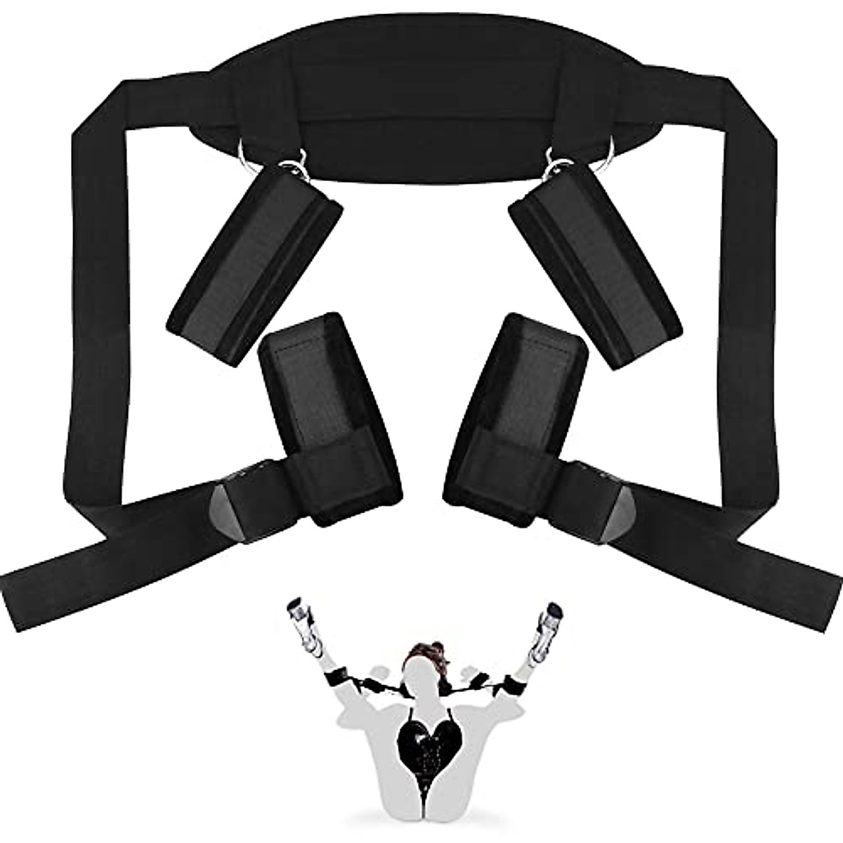 Double Couple BDSMS Bed Restraints Kit Sex Toys Wrist Leg Restraint Straps Hand & Ankle Cuffs Adults Bed Sex Bondage Restraints Set Sex Play for Couples