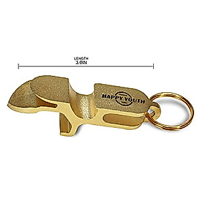Shotgun Metal Opener, Sturdy Keychain Tool in Gold, Beer Can Opener Bottle Opener, 4 in 1 Tool For Party (Happy Youth)