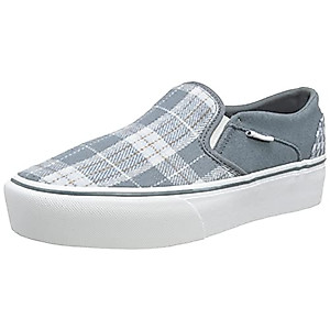 Vans Unisex Asher Platform Slip On Low Cut Design Skate Shoe Sneaker - Plaid Mix Dark Grey 7.5