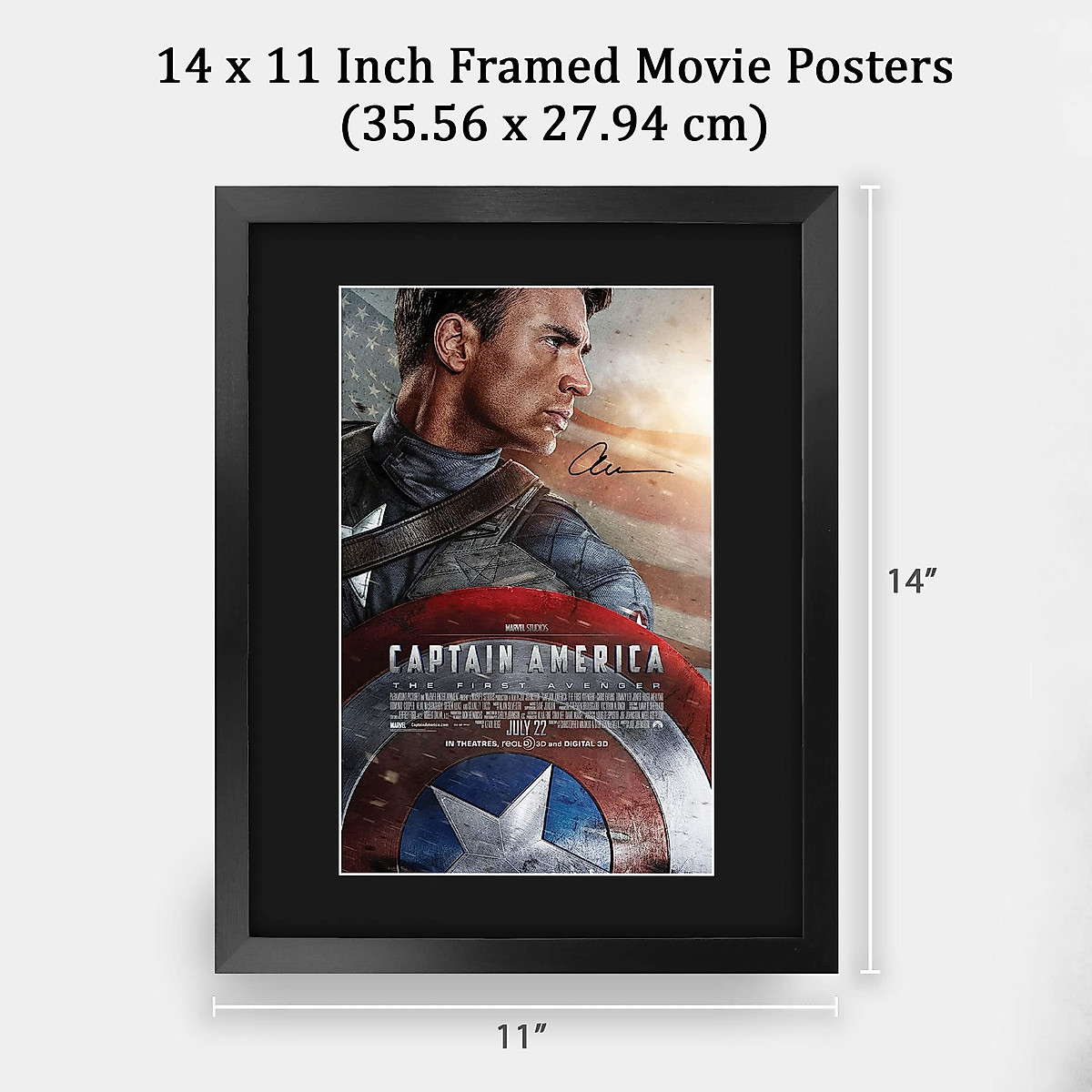HWC Trading Framed 11" x 14" Print - Captain America Movie Poster Chris Evans Signed Gift Mounted Printed Autograph Film Gifts Photo Picture Display