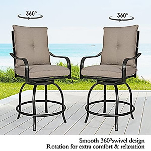 Ulax Furniture Outdoor Swivel Counter Stools Patio Bar Chairs with 100% Olefin Cushion (Set of 4)