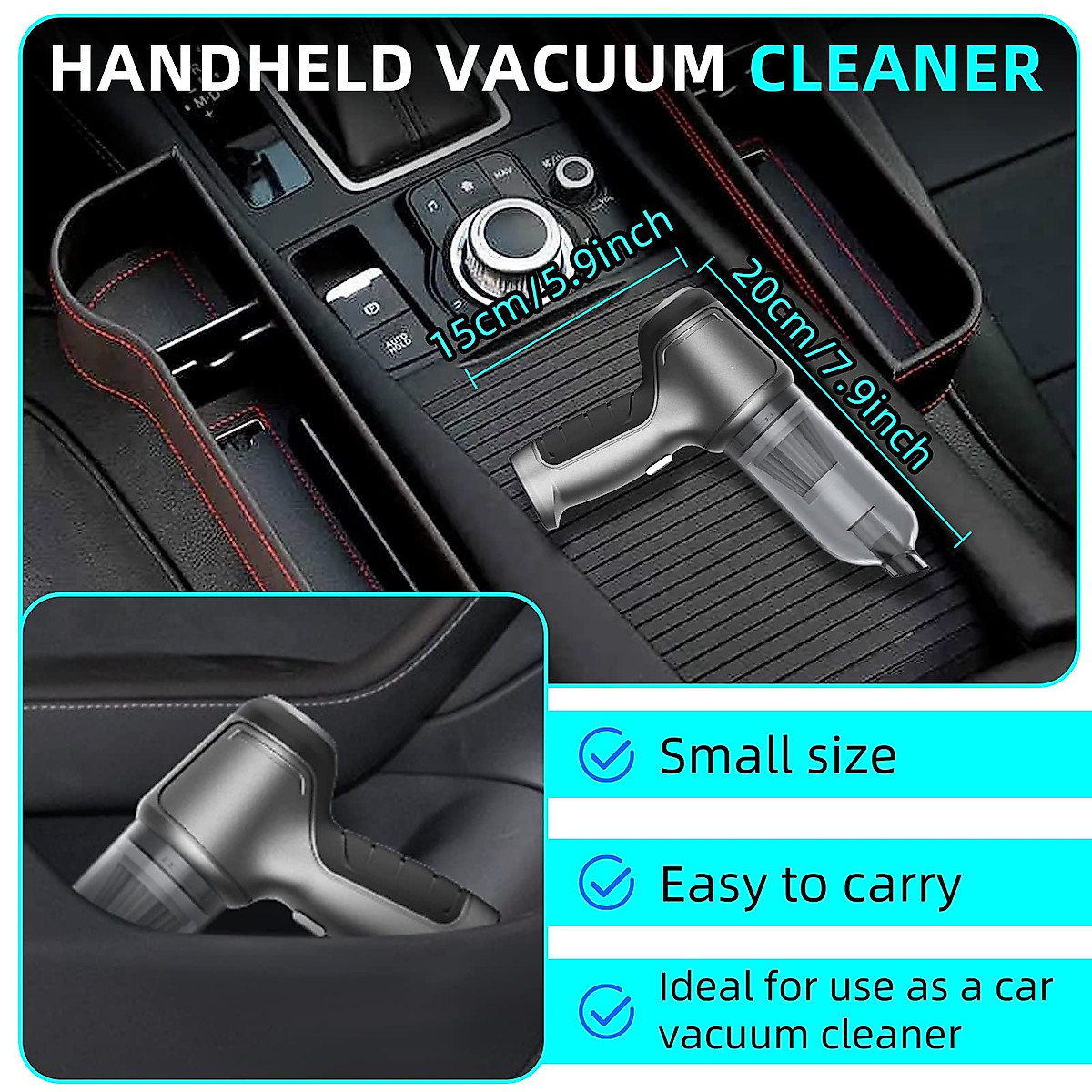 Car Vacuum Portable, Handheld Vacuum Cordless - 19000PA Mini Vacuum Cleaner High Power with Brushless Motor, 3 in 1 Hand Vacuum Cordless Rechargeable for Car, Home, Keyboard, Pet Hair Cleaning