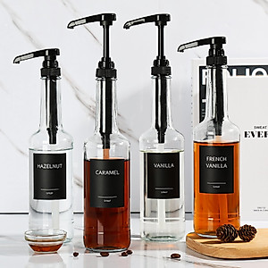 ALPIRIRAL 16oz Coffee Syrup Dispenser for Coffee Bar, Glass Syrup Dispenser with 1/4oz Large Capacity Pump, Black Syrup Bottles for Coffee Bar Accessories Decor and Organizer, 4 Pack,