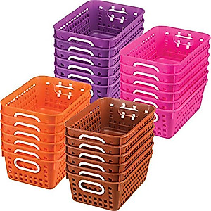 Really Good Stuff Multi-Purpose Plastic Storage Baskets for Classroom or Home Use - Stackable Mesh Plastic Baskets with Grip Handles 11" x 7.5" (Red - Set of 12)