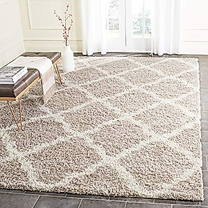 SAFAVIEH Dallas Shag Collection 8' x 10' Ivory/Beige SGD257B Trellis Non-Shedding Living Room Bedroom Dining Room Entryway Plush 1.5-inch Thick Area Rug