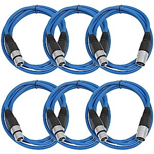 SEISMIC AUDIO - SAXLX-6 - 6 Pack of 6' Blue XLR Male to XLR Female Patch Cables - Balanced - 6 Foot Patch Cords