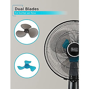 BLACK+DECKER BFSD116B 16" Oscillating Dual-Blade Stand Fan with Remote, Adjustable Height, Black
