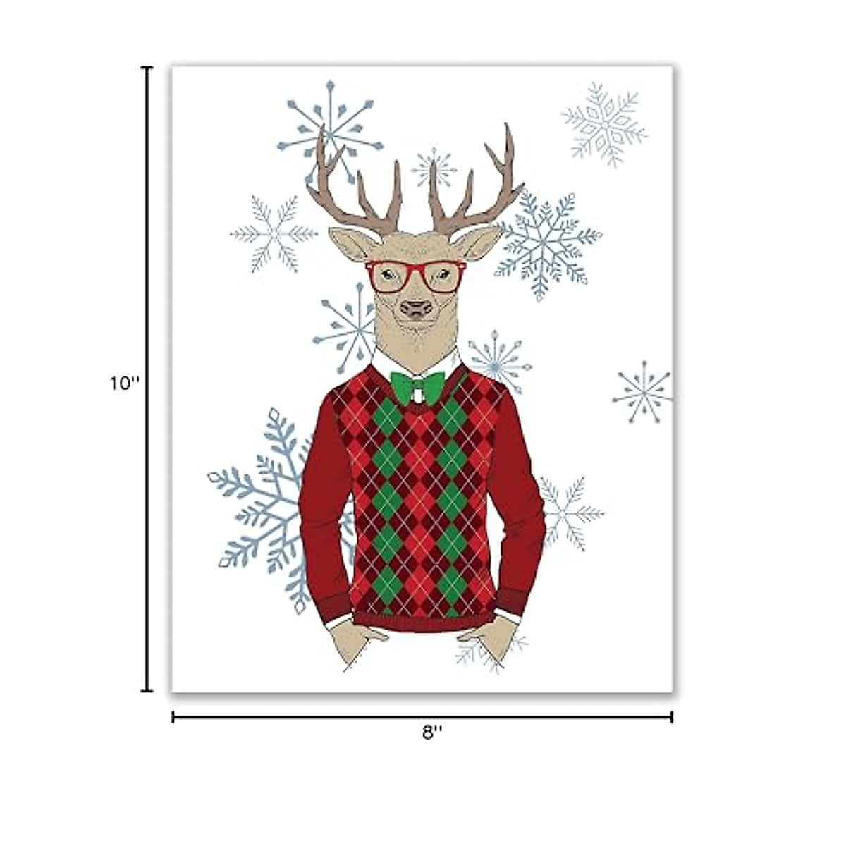 Christmas Hipster Reindeer Prints - Set Of 4 (8 Inches X 10 Inches) Christmas Holiday Photographs