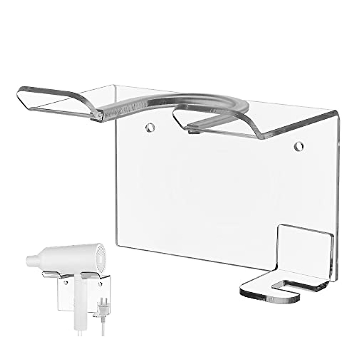 Cosmos Wall Mount Shelves Hair Dryer Holder Acrylic Blow Dryer Storage Rack Multi Functional Bathroom Storage Organizer with Screw Set for Hotel Room Salon Barbershop (Transparent Clear)