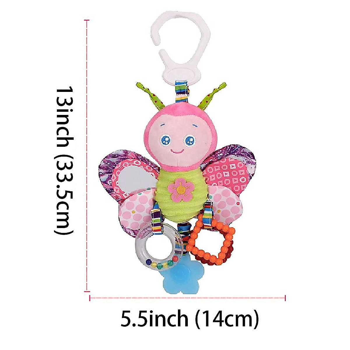 D-KINGCHY Baby Toys Car Seat Stroller Toy Plush Hanging Toy Animal Stuffed Hanging Rattle Toys Newborn Crib Bed Around Toy with Teether Rattle Sound for 0-3 Years Old (Fish)