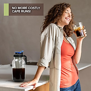 Modern Innovations Cold Brew Mason Jar (64 oz) Ice Coffee Making at Home, 2 Quart Cold Brew Maker for Iced Coffee and Tea, Cold Brew Glass Pitcher with Stainless Steel Filter, Cold Brew Coffee Maker