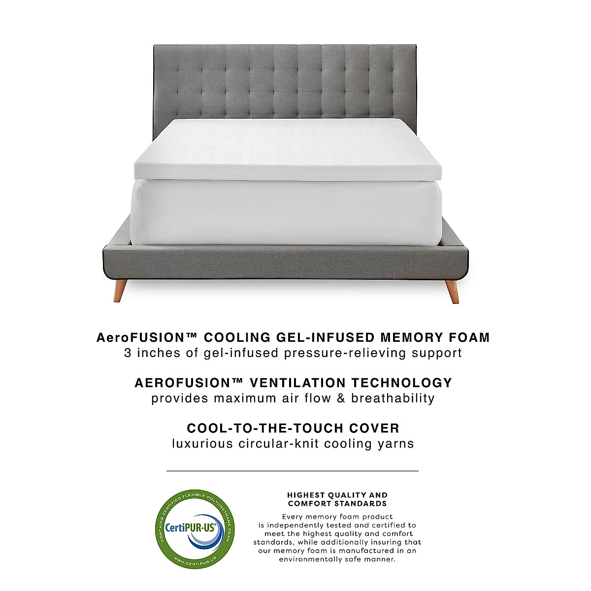 Bodipedic 3 Inch Memory Foam Mattress Topper, Gel Infused Mattress Topper, Cooling Circular-Knit Cover Included, CertiPUR-US Certified Foam, White