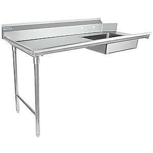 Empura 60" Wide Stainless Steel Soiled Dishtable with Backsplash | Straight Design Left Hand Side Commercial Worktop Table for Restaurant Diner Cafeteria Kitchen | 60"W x 30"D x 41.5"H, 16 Gauge, NSF
