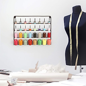 Thread Rack 32 Spools Wall Mounted Metal Sewing Thread Holder Thread Organizer with Hanging Tools for Large Thread Home Sewing Embroidery 2 Pack