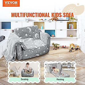VEVOR Fold-Out Kids Sofa, Glow-in-The-Dark Kids Couch Chair, 2-in-1 Children Convertible Sofa to Lounger, Extra Soft Flip-Out Toddler Couch for Siting and Sleeping, for Bedroom and Playroom