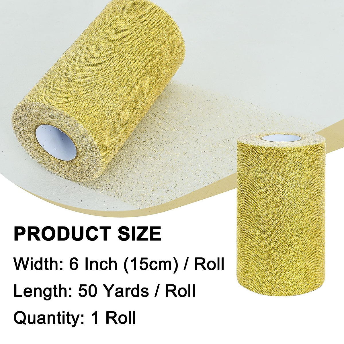 TONIFUL Gold Glitter Tulle Roll 6 Inch x 50 Yard Tulle Ribbon for Tutu Skirt, Wedding Christmas Baby Shower Valentine's Decorations and DIY Crafts