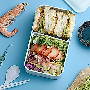 Back to School Students Adults Lunch Box for Men Japanese Bento Box 2 Tier Lunchbox Stackable Food Container with Built-in Utensil Set Insulated Lunch Bag Soup Mug Compartment for Office Work Camping