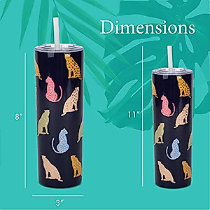 Mary Square Leader of the Pack Leopard Navy 20 ounce Stainless Steel Skinny Tumbler with Straw