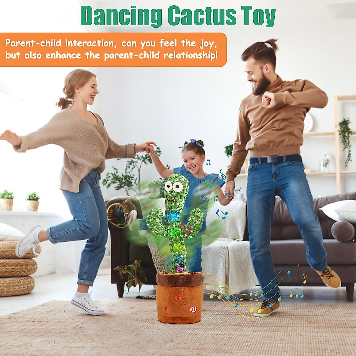 MIAODAM Volume Adjustable Dancing Cactus, Colorful Glowing Talking Cactus Toy, Repeating What You Say Cactus Toys Singing 120 Songs Cactus Plush Eletronic Baby Toys Funny Creative Kids Toy