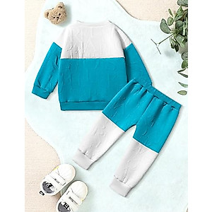 ADIFUN toddler Boy Clothes 2t-3t boys sweatshirt Outfits Fall Winter clothes baby boy's clothing MAMA'S BOY white blue Color Block Long Sleeve 2Pcs