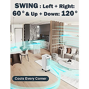 3-In-1 Evaporative Air Cooler, Cooling Fan with 3 Modes & 3 Speeds, Windowless Air Conditioner with 12-H Timer Remote Control, Swamp Cooler w/60° Oscillation, Portable Air Conditioner for Room/Office