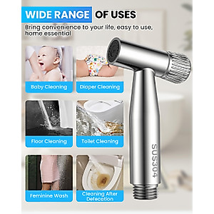 Bidet Sprayer for Toilet with Brass Valve, Pressure Adjustable, OPKIDDLE Handheld Water Jet Spray Muslim Shower, Stainless Steel Toilet Sprayer for Diaper Feminine Wash, Floor and Car Cleaning
