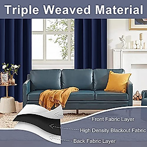 JIUZHEN Blackout Curtains for Bedroom - Thermal Insulated Room Darkening Noise Reducing, 42 x 63 Inch Length Curtains for Living Room, Set of 2 Panels with Tiebacks, Navy Blue