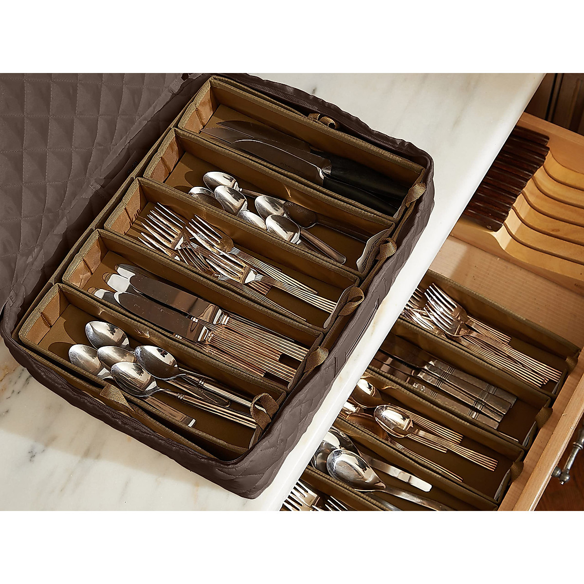 Covermates Flatware Storage - Washable and Stain Resistant, ID Window, Kitchen Storage-Bronze