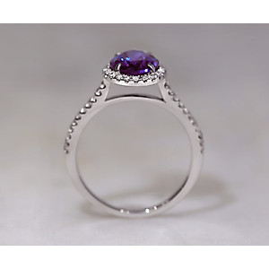 Kobelli 2 3/5 Carat Oval Halo Lab Alexandrite and Diamond Engagement Ring 14K White Gold - Size 6