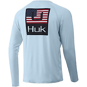 Huk Men's Americana Flag Pursuit | Long Sleeve Performance Fishing Shirt with +30 UPF Sun Protection